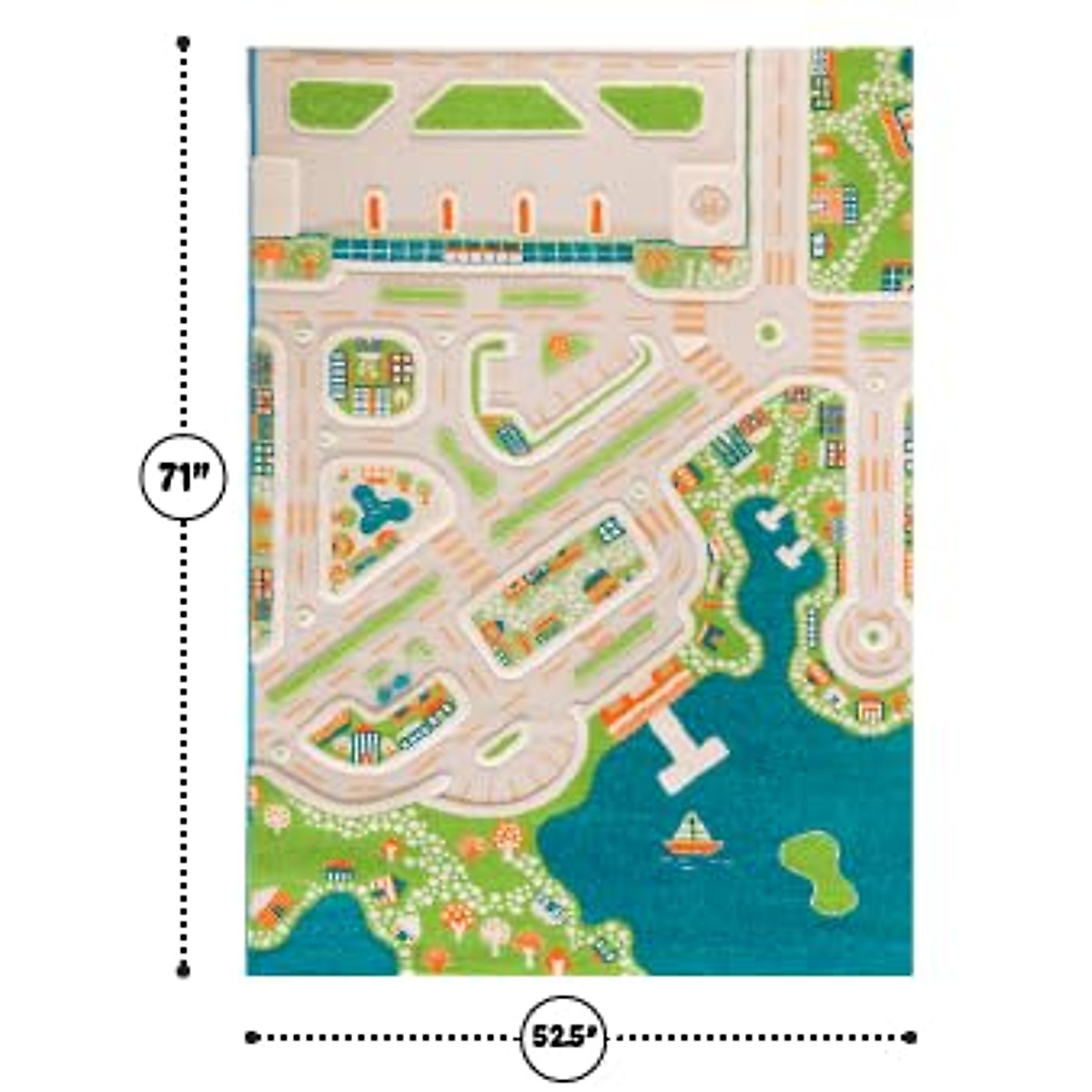 IVI Mini City Thick 3D Kids Play Mat Rug, 71" L x 53" W, Non-Toxic, Stain Resistant, Educational Montessori Activity Toys for Kids