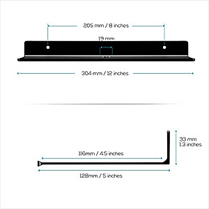 BRAINWAVZ 2-Pack 12" Floating Metal Wall Shelf for Books, Organizer, Speakers, Plants, Cameras, Books, Decor Display, Storage, Routers & More Wide Universal Holder Shelf (Black)