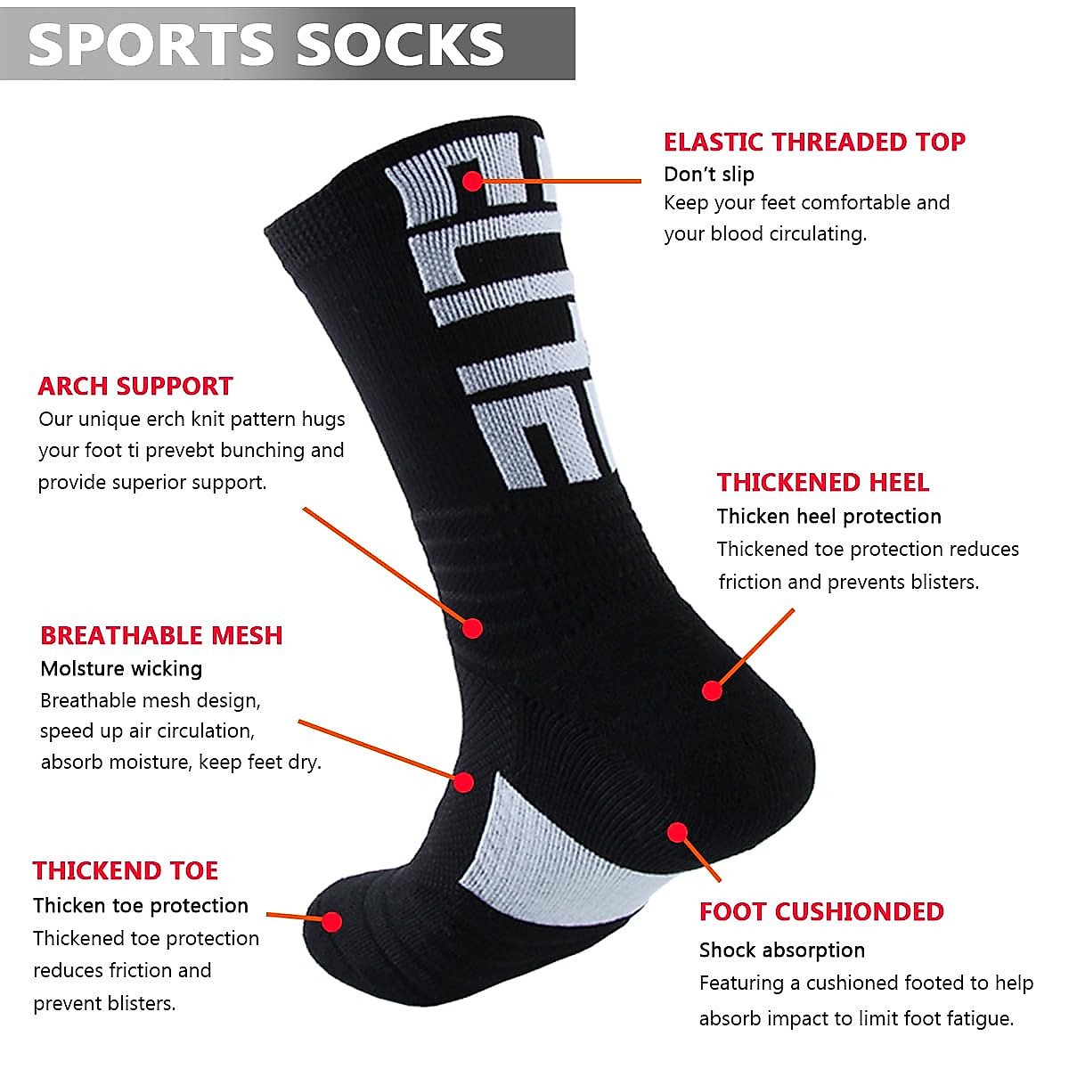 DRASEX Men's Cushioned Athletic Crew Socks 4 Pack Elite Basketball Compression Sport Running Hiking Socks