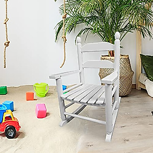 HomVent Kids Rocking Chair, Outdoor Kids' Rocking Chairs, Childs/Toddler/Childrens Porch Rocker Chair, Wooden Rocker for Ages 2-10 Living Room,Bedroom,Balconies, Porches,Children's Rooms (White)