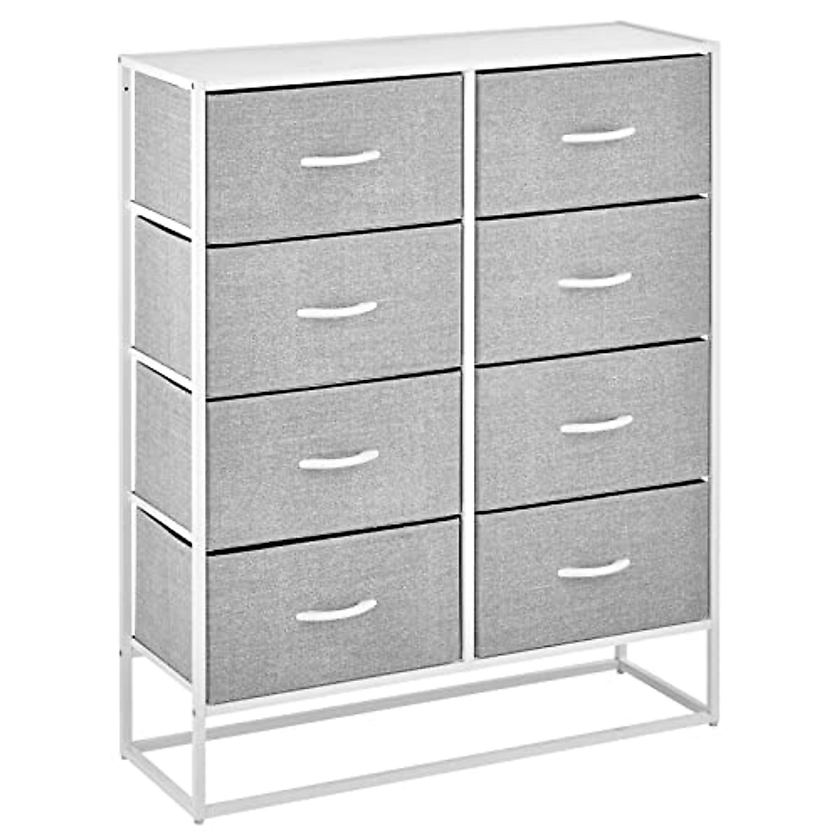 mDesign Wide Modern 8-Drawer Dresser Storage Unit, Sturdy Steel Frame, Wood Top, Easy-Pull Wood Handles/Fabric Bins, Organizer for Bedroom, Hallway, Entryway, Closet, Margo Collection, Gray