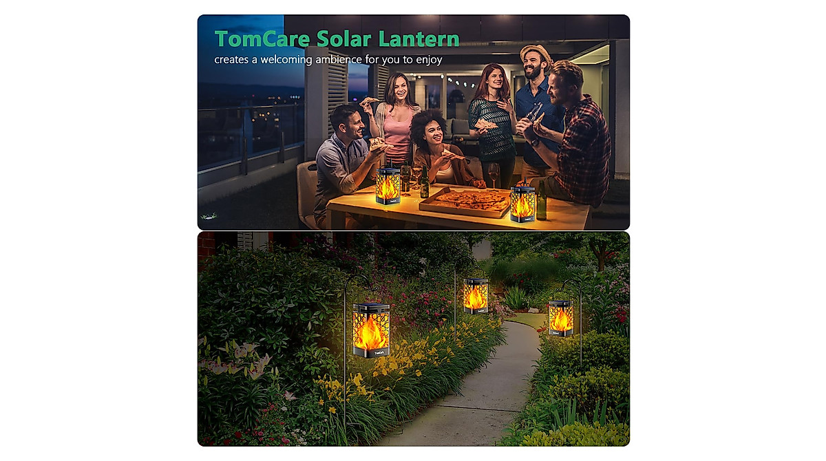 TomCare Solar Lanterns: Flickering Flame Outdoor Lights