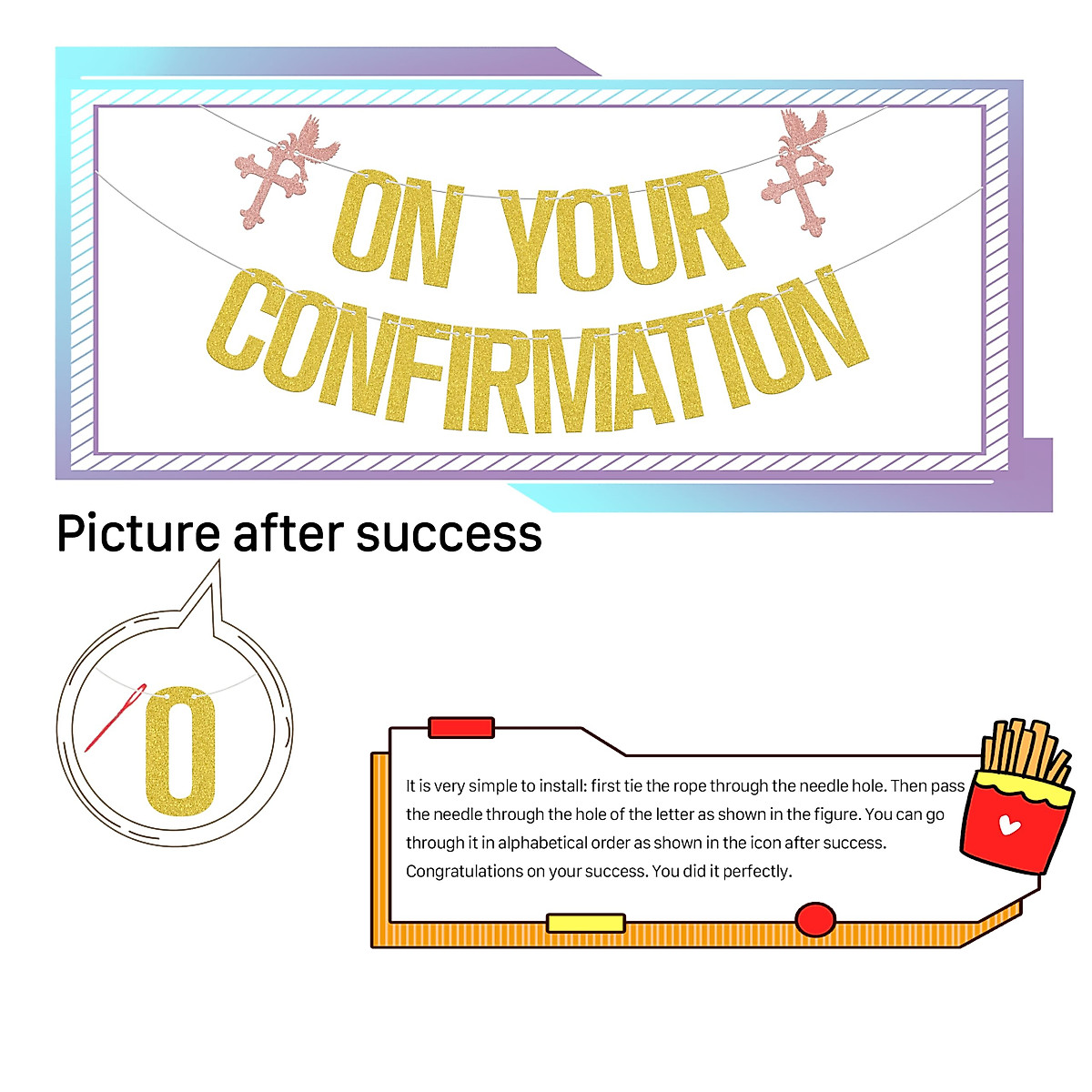 On Your Confirmation Banner, Holy Confirmation Banner Decorations, Bachelorette, Engagement, Bridal Shower, Wedding Anniversary Party Decorations Supplies Gold Silver Glitter