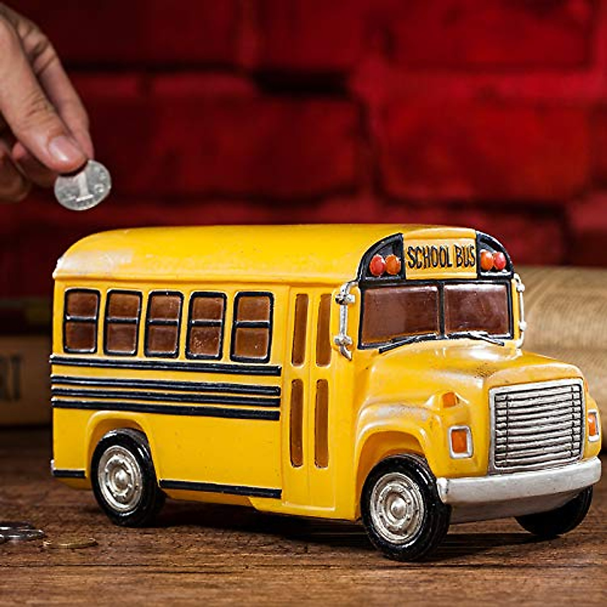 Colias Wing Home Decor Creative School Bus Stylish Design Coin Bank Money Saving Bank Toy Bank Cents Penny Piggy Bank-Yellow