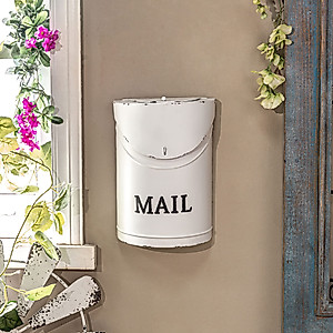 Rustic White Wall Mounted Mailbox Outdoor Metal Decorative Post Mail Box, Home Office Parcel Box with Drop Slot Secure Lock