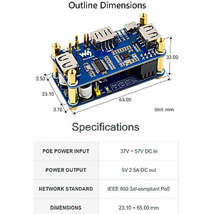 Bicool Power Over Ethernet (PoE) Ethernet/USB HUB HAT for Raspberry Pi Zero/Zero W/Zero WH, 3X USB 2.0 Ports, RJ45 Ethernet Port 802.3af-Compliant