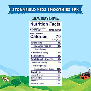 Stonyfield Organic Lowfat Yogurt Smoothies, Strawberry Banana, 3.1 oz., 6 Ct