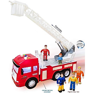 FUNERICA Fire Truck Toy with Flashing Lights, 4 Siren Sounds, Extending Rescue Ladder, Friction Strong Powered Firetruck Engine, Best Firefighter Playset Birthday Gift for Toddlers, Kids, Boys, Girls