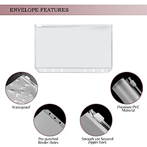 Budget Binder Cash Envelope System - A6 Pink Leather Binder with 6 Rings, 12 Clear Cash Envelopes 12 Budget Sheets Complete Money Organizer Set Money Planner, Expense Tracker, Saving & Budgeting Set