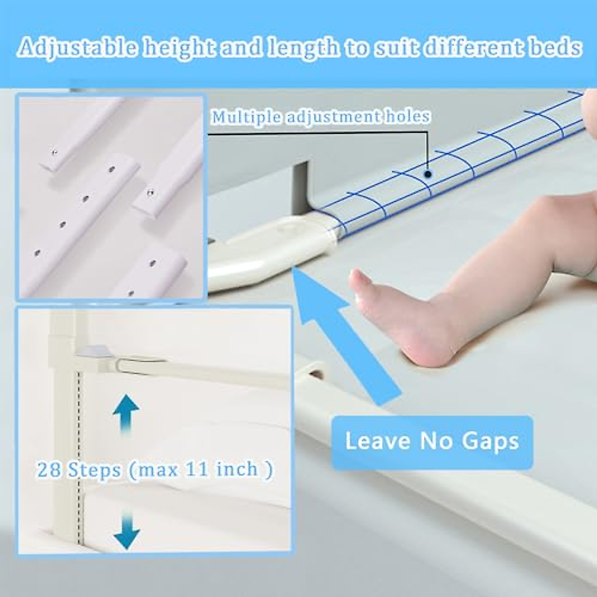RDHOME 59" Bed Rails for Toddlers Safety Baby Bed Guard, Vertical Lifting Bed Guardrail for Kids, Collapsible Double Lock Bedrail Fits Queen Size Bed (1 Piece)