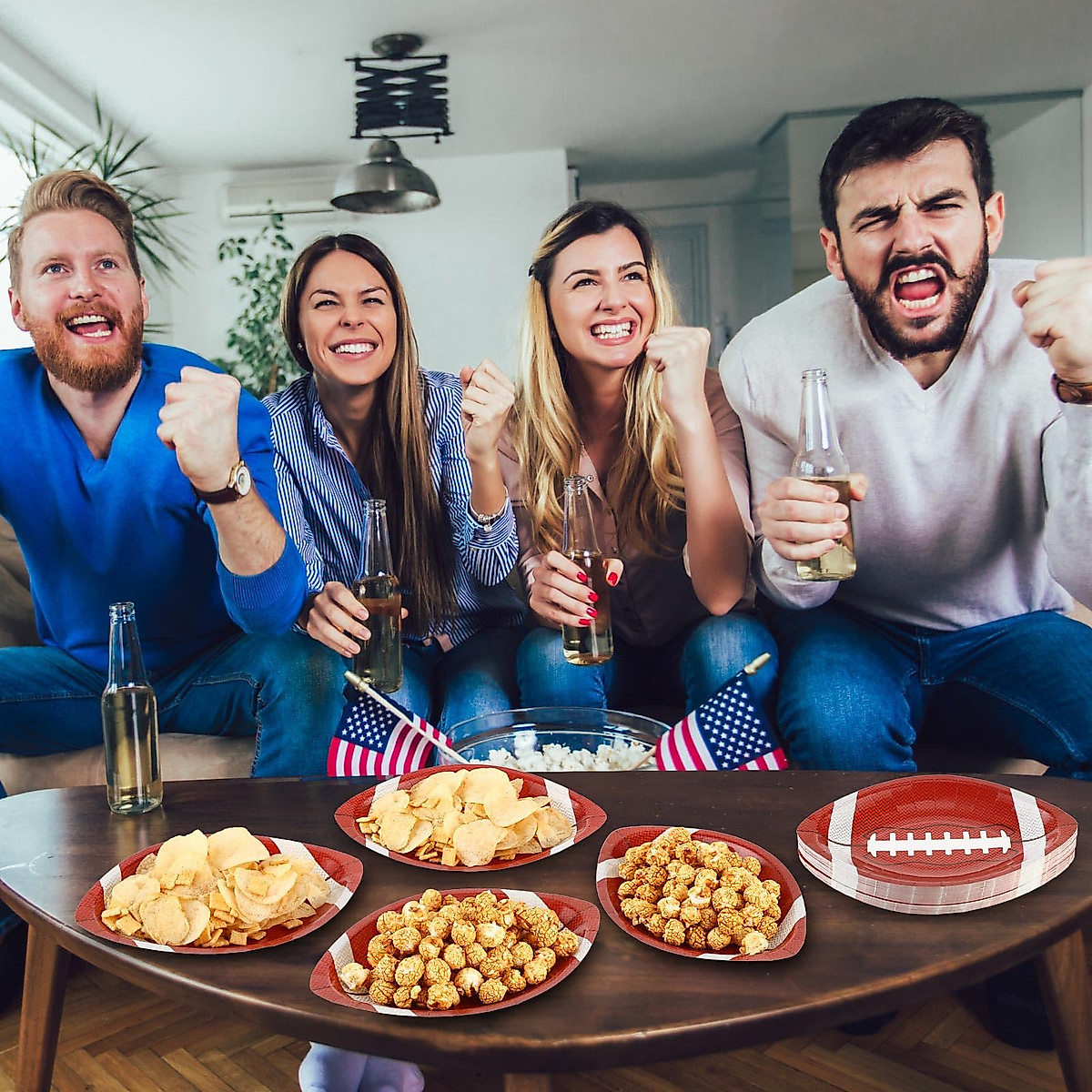 Zubebe 200 Pcs Football Paper Plates Disposable Football Party Supplies Snack Sports Plates Football Birthday Party Favors Disposable Football Serving Trays for Game Day Sports Event Tailgate Party