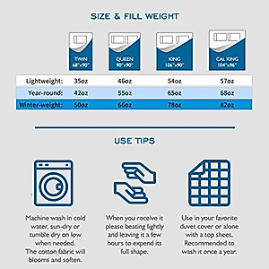 Dafinner Feathers Down Comforter Queen - Geometric Quilted Blanket with Corner Tabs, 55oz Medium Warm All Season Duvet Insert or Stand-Alone Comforter (90x90, White)