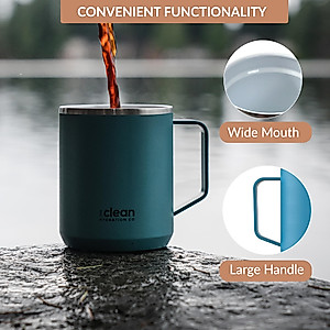 The Clean Hydration Company Insulated Coffee tumbler | Travel coffee mug | Ceramic Lined Tumbler | Iced Coffee Tumbler Cup with Lid | Double Wall Vacuum (Aqua, Mug 12oz)