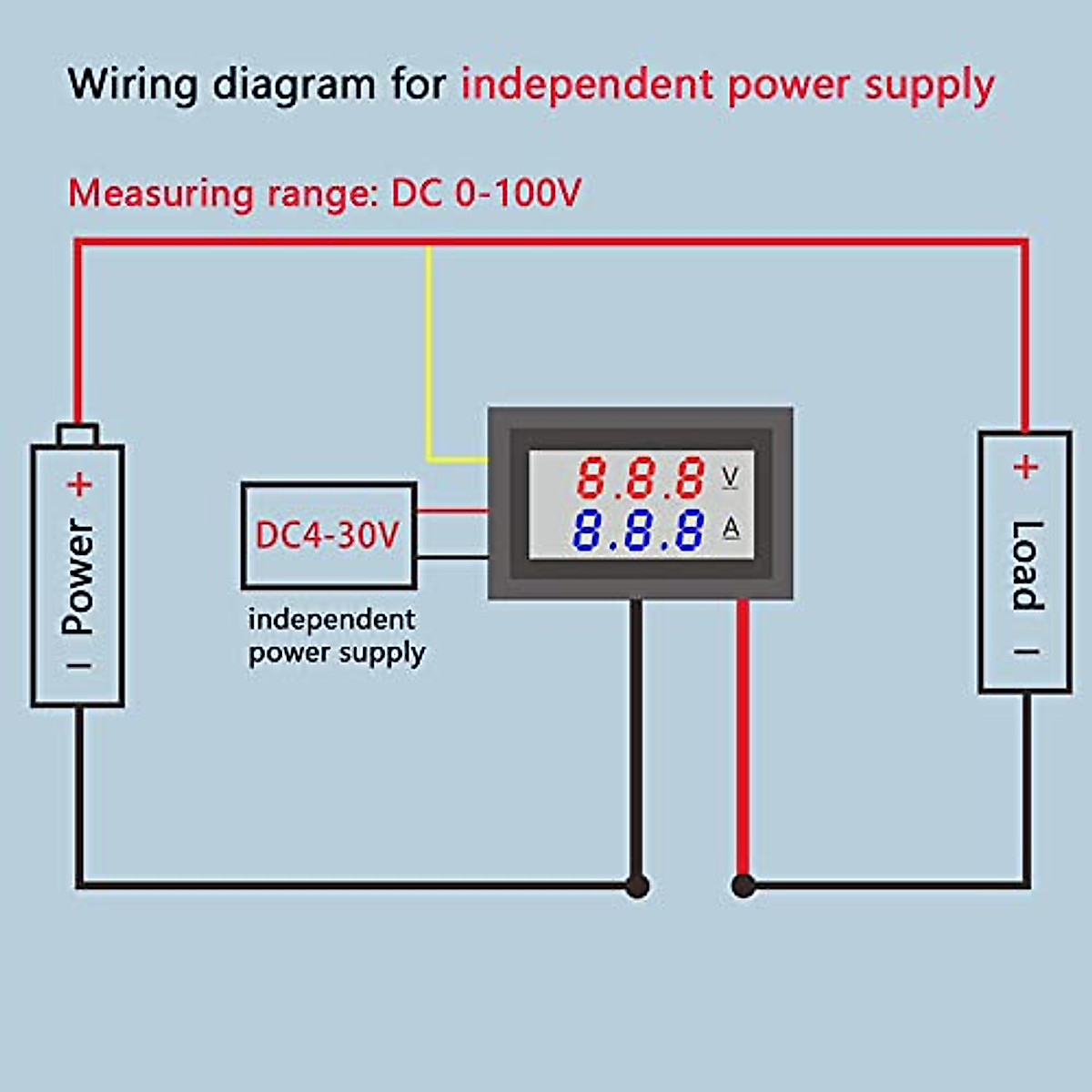 Digital Voltmeter and Ammeter 100V 10A, Volt Meter Led Display 3 bits Red and Blue, Voltage and Current Monitor of The Electronic Circuit, Measure Instrument