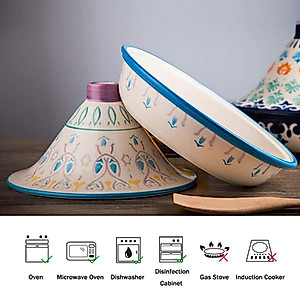 MYYINGBIN 10 Inches Moroccan Tagine with Ceramic Base and Cone-Shaped Lid Underglaze Craft Clay Enamel Stew Pot Healthy Slow Cooker, Blue