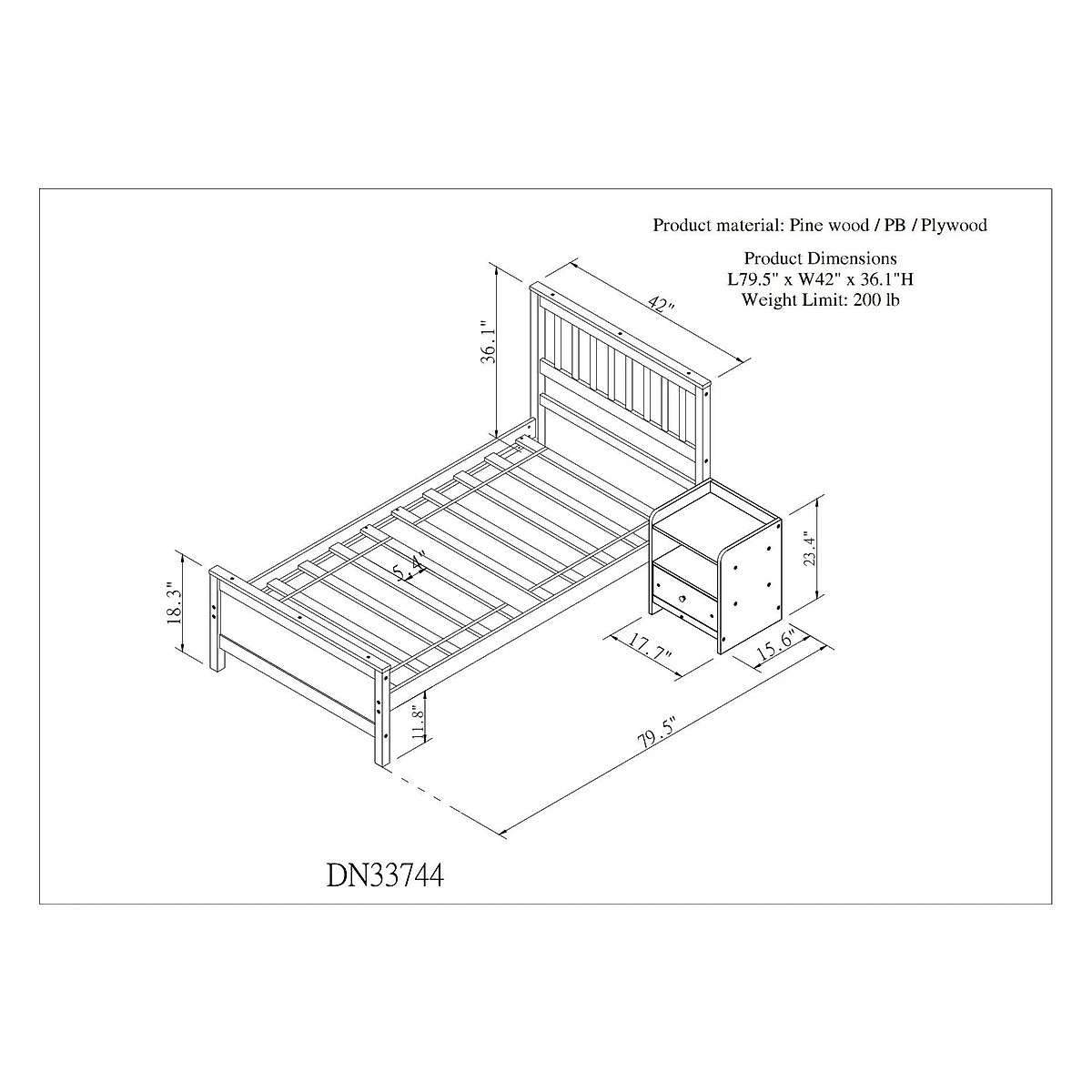 CITYLIGHT Twin Size Platform Bed with a Nightstand, Wooden Twin Bed Frame with Headboard and Footboard for Kids, Teens, Adults, No Box Spring Required (Twin, Gray)