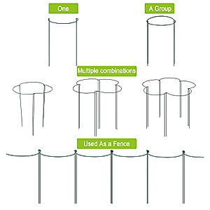 HiGift 8 Pack Plant Support Stakes, 10" Wide x 24" High Half Round Metal Garden Plant Stake Peony Plant Support Cage, Green Plant Support Ring Border for Tomato,Hydrangea,Flower Indoor Outdoor