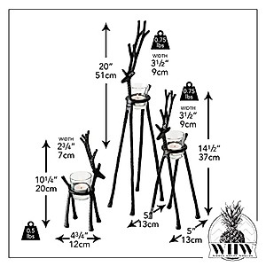 Rustic Reindeer Votive Candle Holders, Set of 3, Handmade, Forged Black Aluminum, Glass Cups, 10.25, 14.25, and 20 Inches