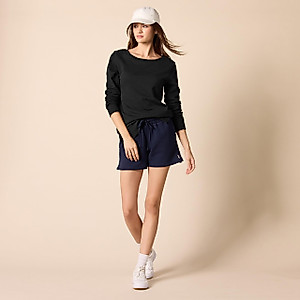 Amazon Essentials Women's Open-Neck Fleece Tunic Sweatshirt, Black, Medium