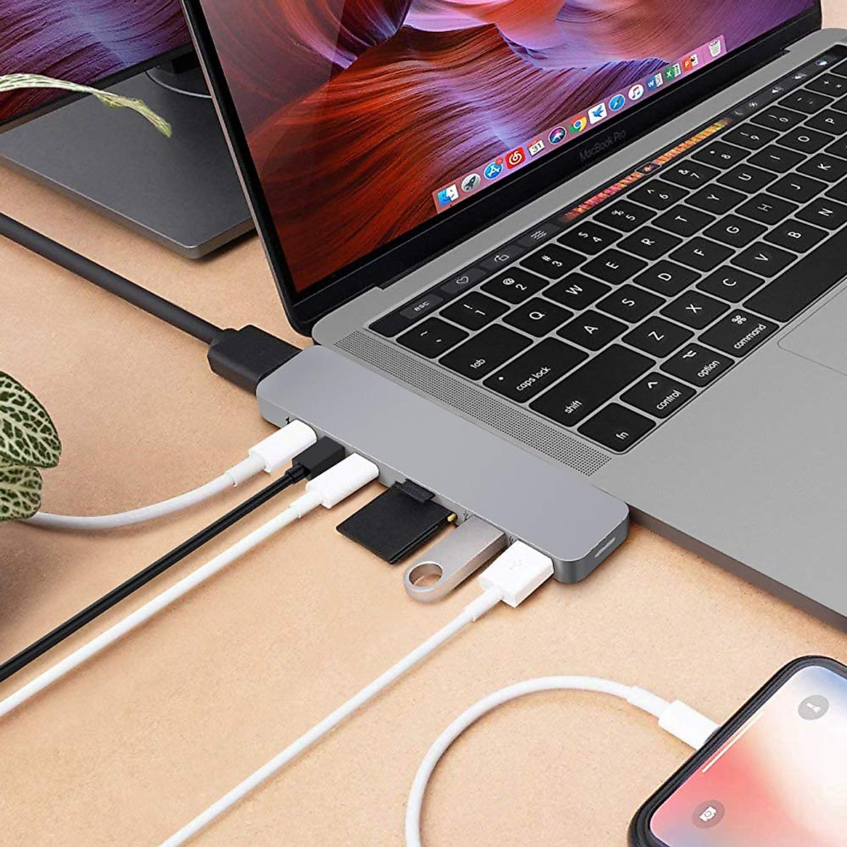 HyperDrive Mac USB C Hub Adapter, Multi-Port Hub MacBook Pro 2020 2019-2016, MacBook Air 8-in-2 Dongle w Thunderbolt 3, USB-C 100W PD, 4K HDMI, MiniDP, microSD/SD Card Reader, 2xUSB A - Gray