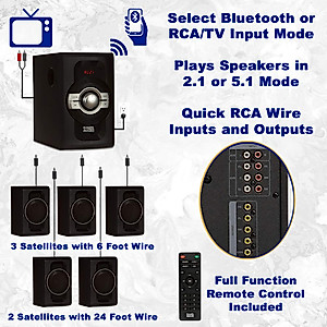 Acoustic Audio AA5240 Home Theater 5.1 Bluetooth Speaker System with Optical Input and 2 Extension Cables