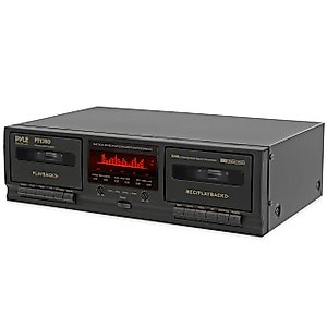 Pyle Dual Cassette Deck Stereo - Compact & Portable Hi-Fi Tape Recorder Player with Digital Professional Noise Reducing System, Automatic Recording, RCA Cables - Record & Play Audio/Music - PT639D