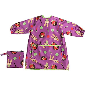 Tidy Tot - Long Baby Bib - Mess Proof Long Sleeve Feeding Smock with Large Food Catcher Pocket - Waterproof Bib – Machine Washable. Fits 6-24 months - Purple