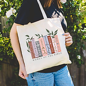 Haukea Bible Canvas Aesthetic Tote Bags for Women Cute Book Christian Gifts Tote Bag with Zipper Pockets Graphic Tote Church Bags