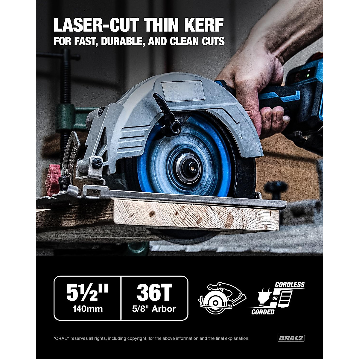 CRALY 5-1/2 Inch 24&36 Teeth Wood Cutting Framing/Fine Finish Circular Saw Blade, 5/8 Inch Arbor, Carbide Tipped, Thin Kerf, Black Ice Coating, for Plywood, MDF, OSB, Laminated, 2-Pack(C052436-2)