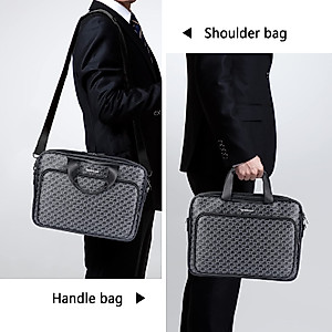 Smatree 13-14inch Logo Print Canvas Laptop Leather Briefcase for 13-14inch MacBook Air Bag,14inch Dell Inspiron Leather Briefcase for Men,14inch Leather Laptop Bag for Men,Black Blue