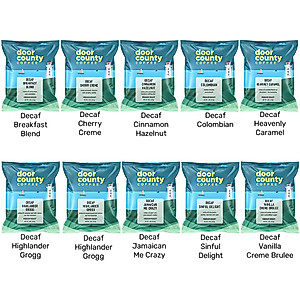 Gourmet Flavored Decaf Coffee Sampler Pack - 10 Bags of Unique Flavored Coffees - Roasted by Door County Coffee