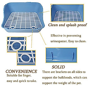 Hamiledyi Small Animal Rabbit Litter Box, Plastic Square Cage Toilet, Corner Pan with Grate, Potty Training for Bunny, Guinea Pigs, Chinchilla, Ferret, Hamster(Blue)
