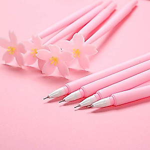 Chris.W 12Pcs Cute Cherry Flower Pens Creative Gel Ink Pens, Party Favor Decor, Office Supplies, Black 0.5mm (Pink)