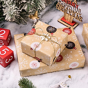 RUSPEPA Kraft Christmas Wrapping Paper Roll - Mini Roll - Snowflake and Light Design for Holiday Gift Wrap - 17 Inches X 32.8 Feet