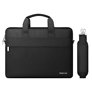 MOSISO Laptop Shoulder Bag Compatible with MacBook Air/Pro, 13-13.3 inch Notebook, Compatible with MacBook Pro 14 inch 2023-2021 A2779 M2 A2442 M1 with Horizontal Pocket & Fix Handle & Belt, Black