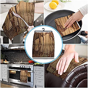 Savannan Dish Cloths for Kitchen, Giraffe and Elephant Eagle on Retro Wooden Plank Water Reflection,Super Soft and Absorbent,Reusable Polyester Towels for Home,Kitchen,18"x28", 2 Pack