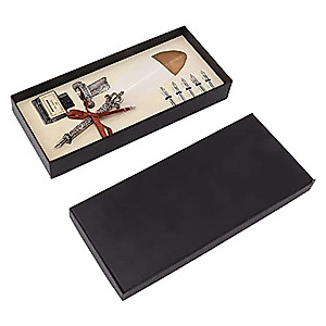 Feather Pen and Ink Set, Glittering Quill Pen Set Antique Calligraphy Dip Pen with Ink, 2 Replacement Nibs, Pen Stand Base, Luxury Vintage Signature Pen