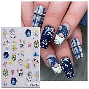 JMEOWIO 6 Sheets Christmas Nail Art Stickers Decals Self-Adhesive Pegatinas Uñas Snowflake Santa Snowman Xmas Winter Holiday Nail Supplies Nail Art Design Decoration Accessories