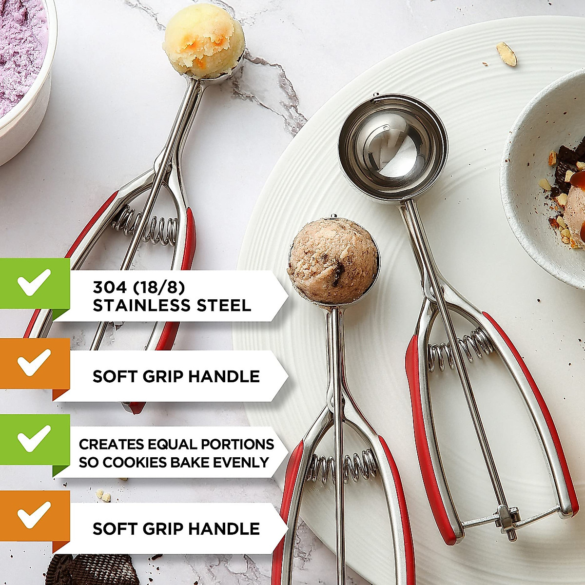 Spring Chef Ice Cream Scoop and Medium Cookie Scoop Bundle Bundle - Red