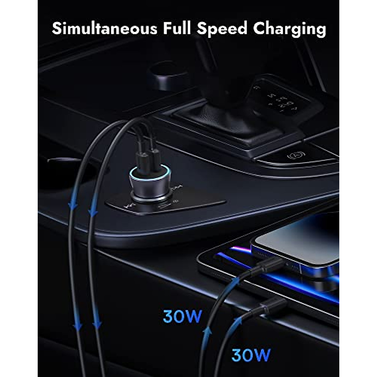 USB C Car Charger, Baseus 60W Car Phone Charger PD 30W & PD 30W Dual Port Fast Car Charger Adapter Compatible with iPhone 14 13 12 11 Pro Max, Samsung Galaxy S22/21/20 Note20/10, Pixel, Steam Deck