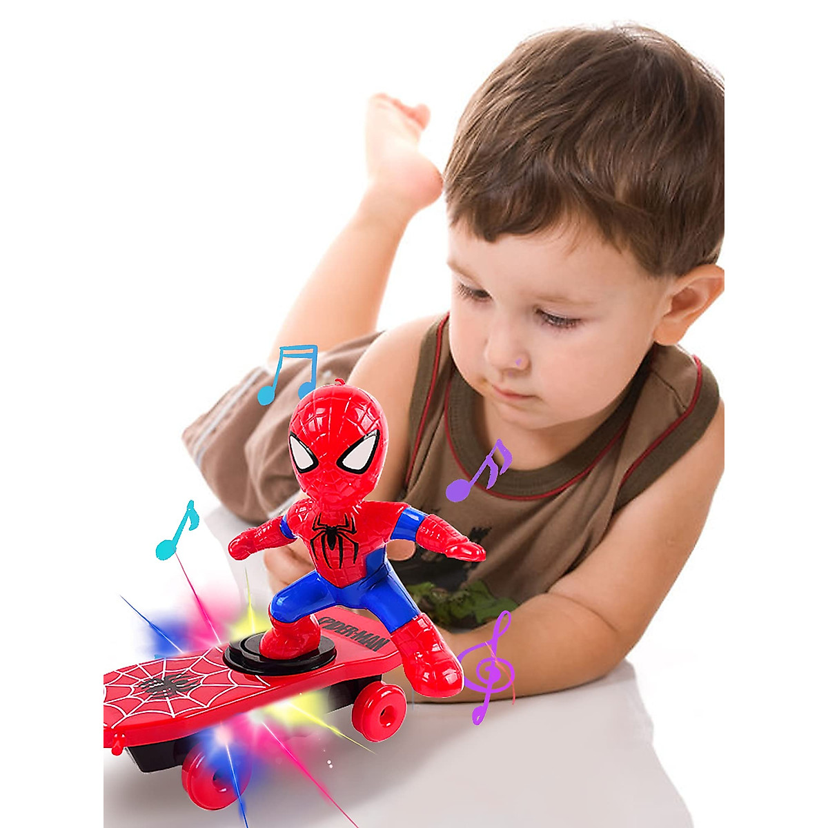 Outmeci Stunt Skateboard Scooter Electric Universal Rotating Tumble Music Led Light Cartoon Balance Bike Toy, Interactive Educational Gift Toys for 3 4 5 6 7 Years Old Boys Girls (red)