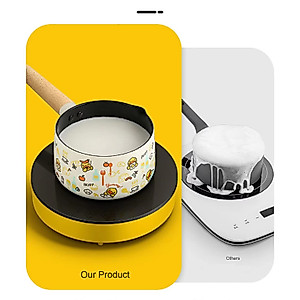 Cooker King x B. Duck 6 inch Milk Pot with Lid, Non-Stick Sauce Pan, Yellow Duck Pattern Small Cookware with Wood Handle-Yellow & White