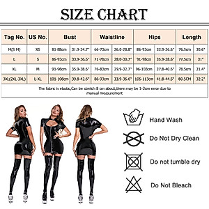 FEOYA Leather Dress for Women Sexy Latex Lingerie Wet Look Bodycon Clubwear Costumes Metallic Shinny One Piece Outfits