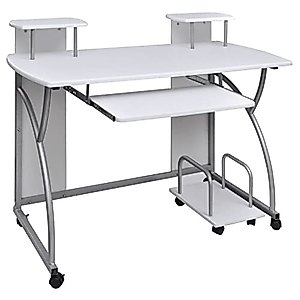 Office Desk,Industrial Gaming Table,Small Standing Desk,for Small Space,Home Office Table,Simple Style,Computer Desk with Pull-Out Keyboard Tray White Cart Game Laptop Table
