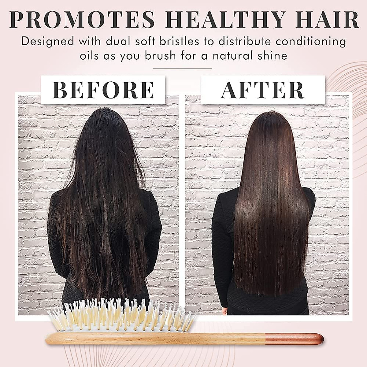 Wooden Hair Brush, Paddle Brush for Women with Soft Bristles - Sustainable Beech Detangling Hairbrush for All Hair Types by Lily England (Rose Gold)