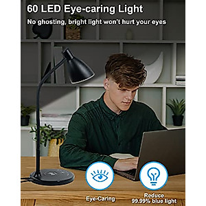 KAiSnova Desk Lamp with Wireless Charger & USB Charging Port, 60 LED Desk Lamps for Home Office, 5 Color & 7 Levels Brightness Touch Control Table Lamp, Gooseneck Desk Lamps for Bedroom Bedside Dorm
