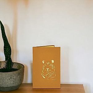 Rykamia Tiger Pop Up Card, Blank, with Envelope, 3D, Delightful Illustrations, Suitable for Any Occasion, Protective Poly Bag Included