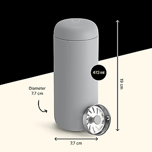 Fellow 16 oz Carter Move Travel Mug - Vacuum-Insulated Stainless Steel Travel Coffee Mug - Coffee Tumbler with Ceramic Interior and Splash Guard - Matte Grey