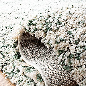 SAFAVIEH Hudson Shag Collection 5'1" x 7'6" Ivory / Green SGH295X Modern Abstract Non-Shedding Living Room Bedroom Dining Room Entryway Plush 2-inch Thick Area Rug