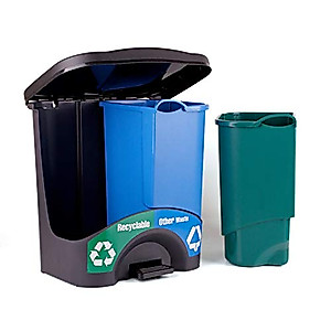 Mintra Home Trash Bins - (17.5inW x 17.5inH x 13inD) - Double Bin - Green/Blue - Recycle, Trash, Can, Bin, Garbage, Plastic, Wastebasket, Adjustable, Removable, Home, Office, Durable
